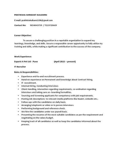 Pratiksha Kulkarni Cv N Pdf Recruitment Engineer