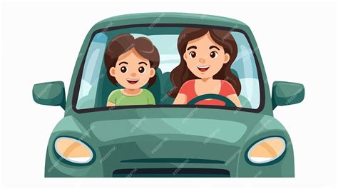 Mother Driving Car With Daughter Illustration Premium Ai Generated Vector
