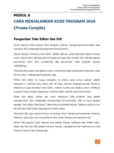 Cara Menjalankan Kode Program Java Proses Compile Pdf