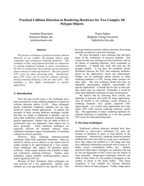 Pdf Practical Collision Detection In Rendering Hardware For Two Complex 3d