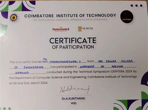 Participated In Machine Learning Workshop In Coimbatore Karpaga