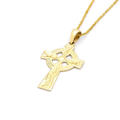 Hand Engraved 14k Gold Celtic Cross Pendant