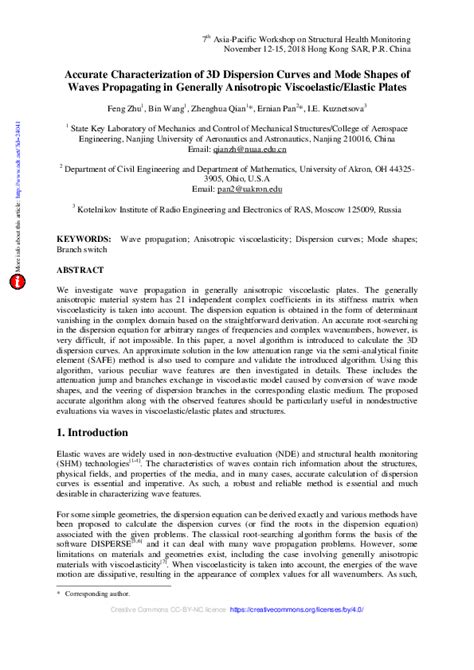 Pdf Accurate Characterization Of 3d Dispersion Curves And Mode Shapes Of Waves Propagating In