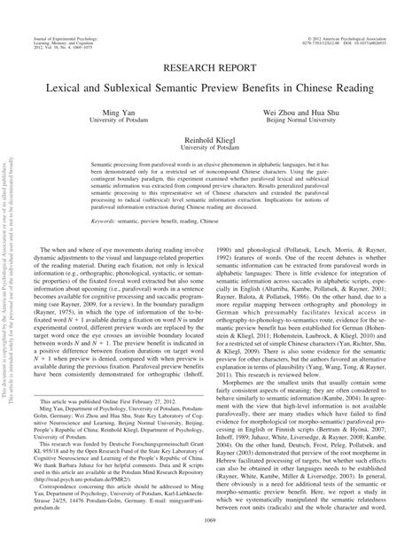 Lexical And Sublexical Semantic Preview Benefits In Chinese Reading Request Pdf