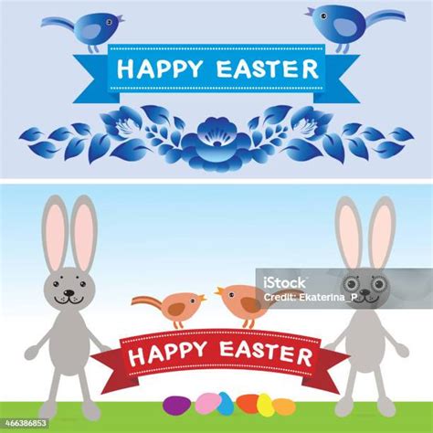 행복함 부활제 토끼 달걀 꽃 리본 컬레션 빈티지 스타일 벡터 0명에 대한 스톡 벡터 아트 및 기타 이미지 0명 고풍스런 공휴일 Istock