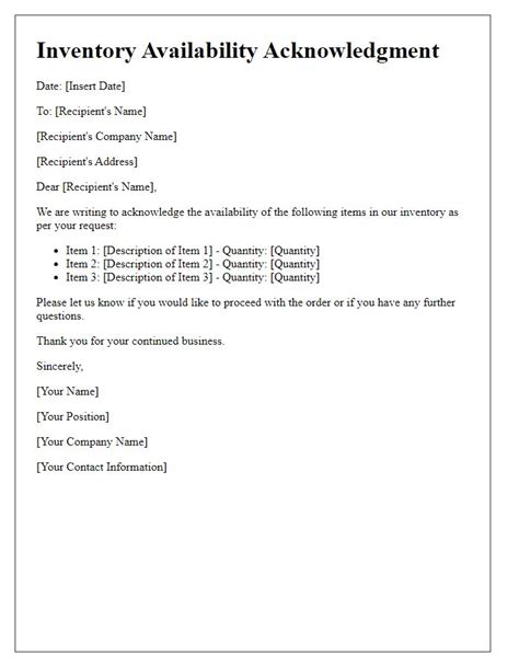 Letter Template For Confirmation Of Stock Availability Free Samples In Pdf Letterin