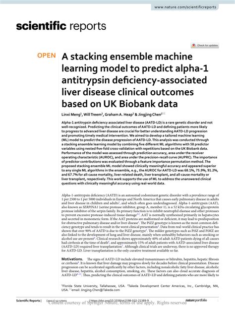 Pdf A Stacking Ensemble Machine Learning Model To Predict Alpha 1 Antitrypsin Deficiency