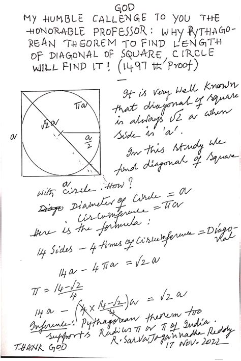 Pdf Circle Finds Diagonal Length No Need For Pythagorean Theorem