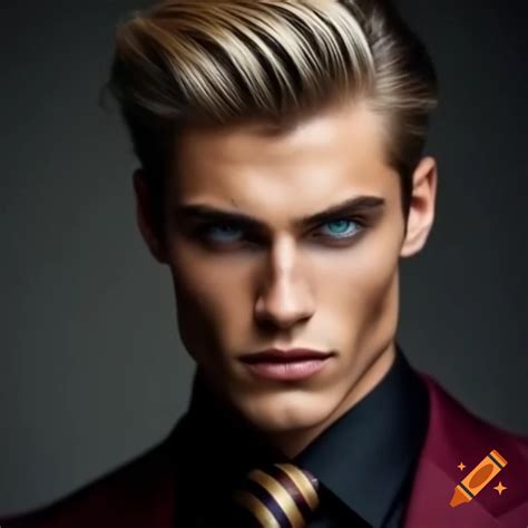Handsome Man In Burgundy Suit With Cyan Eyes And Stylish Attire On Craiyon