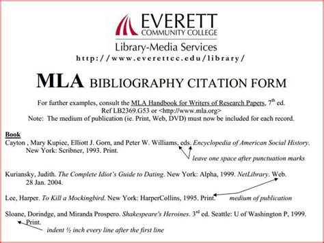 MLA Citation Handout From Everett Community College Library Mla Citation Everett Community