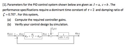 Solved Parameters For The PID Control System Shown Below Are Chegg Com