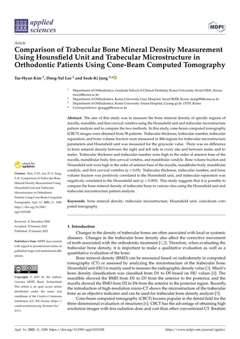 Pdf Comparison Of Trabecular Bone Mineral Density Measurement Using Hounsfield Unit And