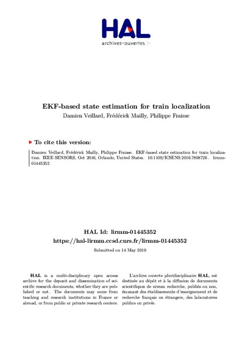 Pdf Ekf Based State Estimation For Train Localization