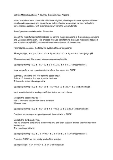 Matrix Equation Solution Engineering Maths Stuvia Us