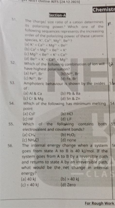Online Aits 24122023 Section The Charge Size Ratio Of A Cation Dete