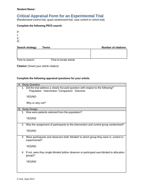 Critical Appraisal Form Pdf