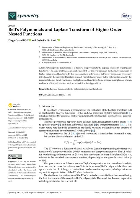 Pdf Bells Polynomials And Laplace Transform Of Higher Order Nested Functions