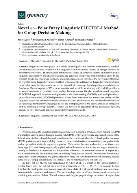 Pdf Novel M Polar Fuzzy Linguistic Electre I Method For Group