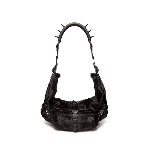 Junya Watanabe Womens Half Moon Faux Fur Shoulder Bag Black Dsmny