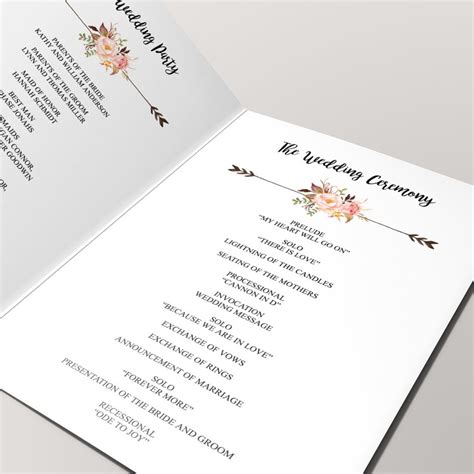 Boho Wedding Program Template Bohemian Love Diy Etsy