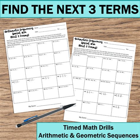 Arithmetic And Geometric Sequences Timed Math Drills For Fluency Sprints Editable Light