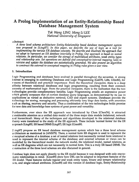 Pdf A Prolog Implementation Of An Entity Relationship Based Database Management System