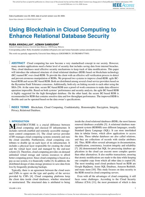 Pdf Using Blockchain In Cloud Computing To Enhance Relational