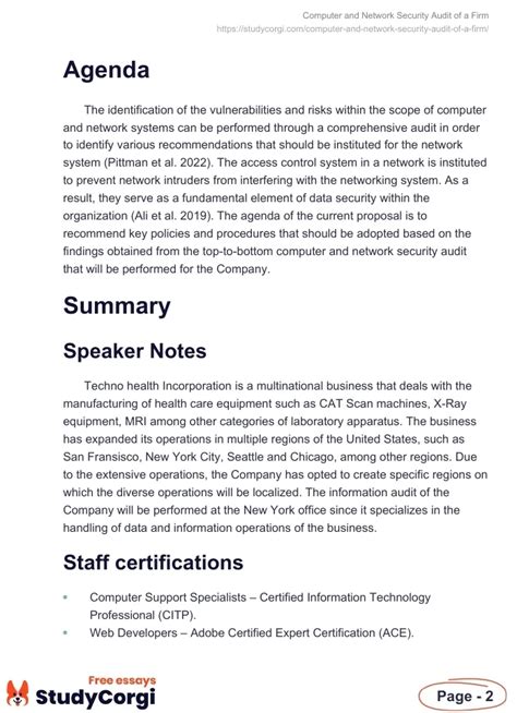 Computer And Network Security Audit Of A Firm Free Essay Example