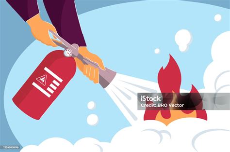 Dua Tangan Memegang Pemadam Api Dan Memadamkan Api Ilustrasi Stok Unduh Gambar Sekarang Alat