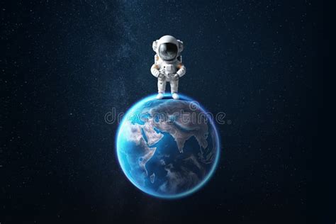 An Astronaut In A White Spacesuit Hanging In Space Against The Backdrop