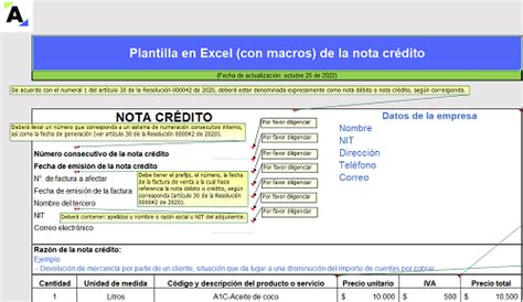 Plantilla En Excel De La Nota Crédito Actualícese