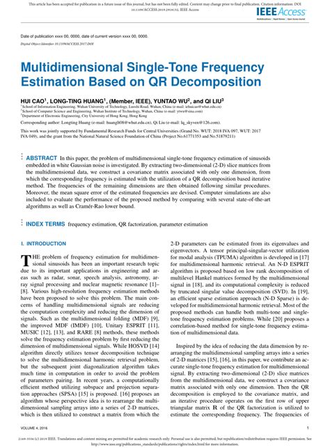 pdf multidimensional single tone frequency estimation based on qr decomposition