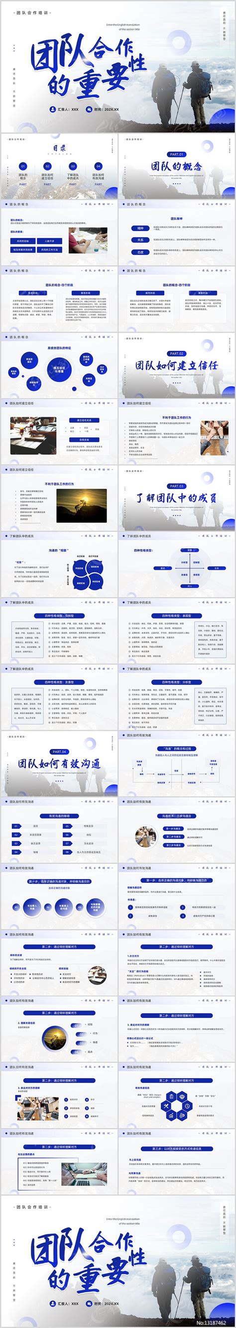 蓝色简约团队合作的重要性团队培训ppt下载 红动中国