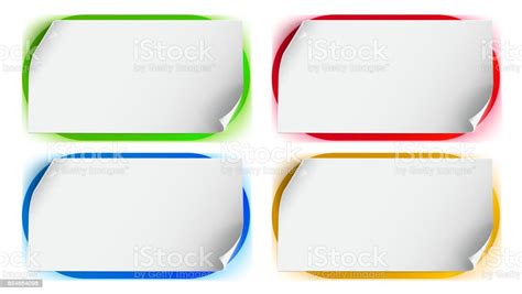 일련의 배너 광고 및 공지 사항을 위한 배경 합니다 고립 된 컬된 모서리와 종이의 빈 시트입니다 벤드 코너 3d 일러스트와 수평 광고 판 템플릿 0명에 대한 스톡 벡터 아트