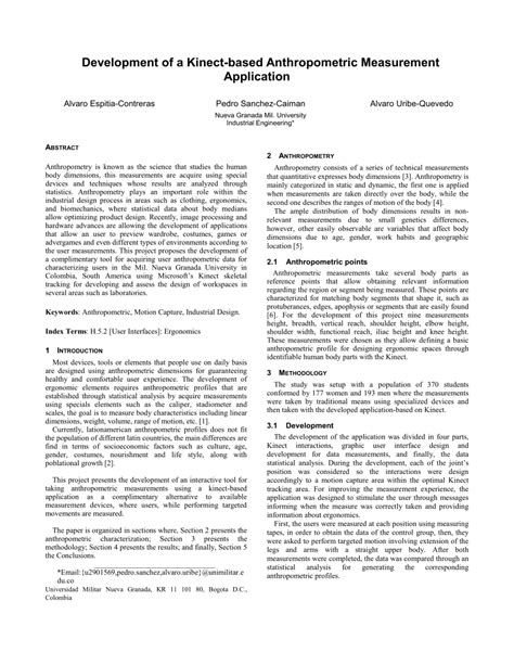 Pdf Development Of A Kinect Based Anthropometric Measurement Application