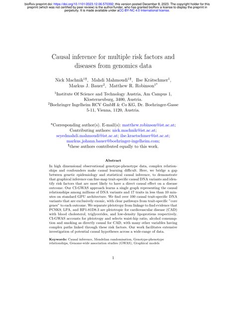 Pdf Causal Inference For Multiple Risk Factors And Diseases From