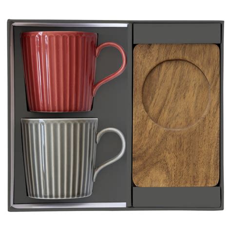 Набор кружек на подставке Easy Life Время отдыха 380 мл 2 шт фарфор твердый дерево красная