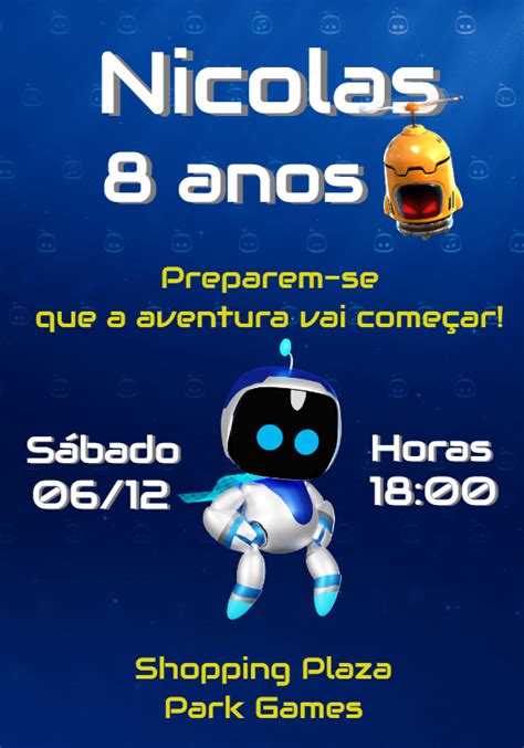 Invitación De Cumpleaños De Astro Bot Un Increíble Editor En Línea Para Editar Las