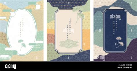 Oriental Japanese Style Abstract Pattern Background Design Geometry Wave Move Retro Frame And
