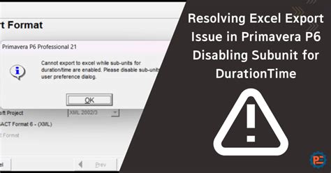 p6 cannot export to excel while sub units for duration time are enabled solved planning