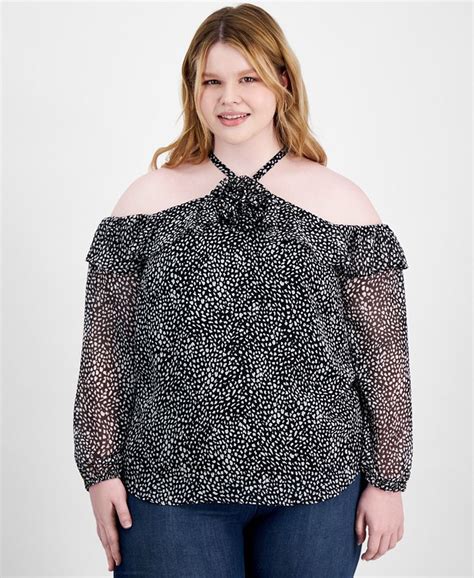Inc International Concepts Plus Size Cold Shoulder Rosette Top