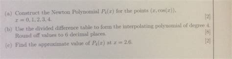Solved A Construct The Newton Polynomial Px For The
