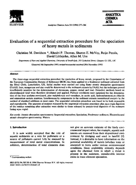 Pdf Evaluation Of A Sequential Extraction Procedure For The Determination Of Extractable Trace