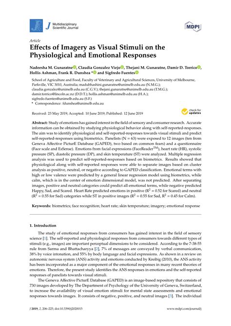 Pdf Effects Of Imagery As Visual Stimuli On The Physiological And Emotional Responses
