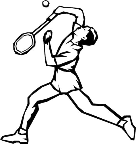 Premium Vector A Black And White Drawing Of A Man Playing Badminton