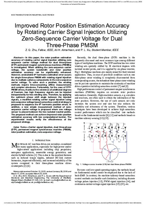 Pdf Improved Rotor Position Estimation Accuracy By Rotating Carrier Signal Injection Utilizing