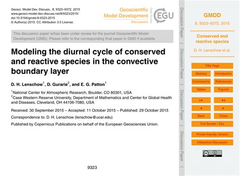 Pdf Modeling The Diurnal Cycle Of Conserved And Reactive Species In The Convective Boundary Layer