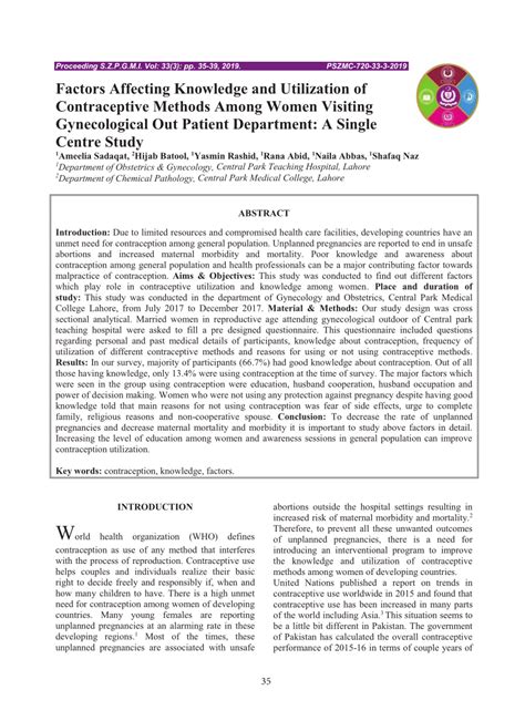 Pdf Factors Affecting Knowledge And Utilization Of Contraceptive Methods Among Women Visiting