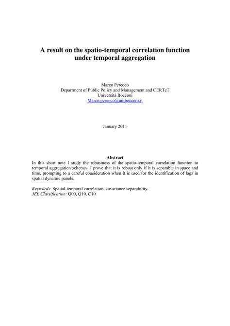 Pdf A Result On The Spatio Temporal Correlation Function Under Temporal Aggregation