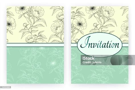 전단지 배너 브로셔 초대장 플 래 카드 포스터에 대 한 모란 템플릿 모란과 꽃 배경입니다 꽃을 피는 빈티지 인사말 카드입니다 벡터 일러스트입니다 0명에 대한 스톡 벡터 아트